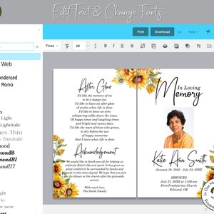 Sunflower Funeral Program Template, Obituary/order of Service Template ...