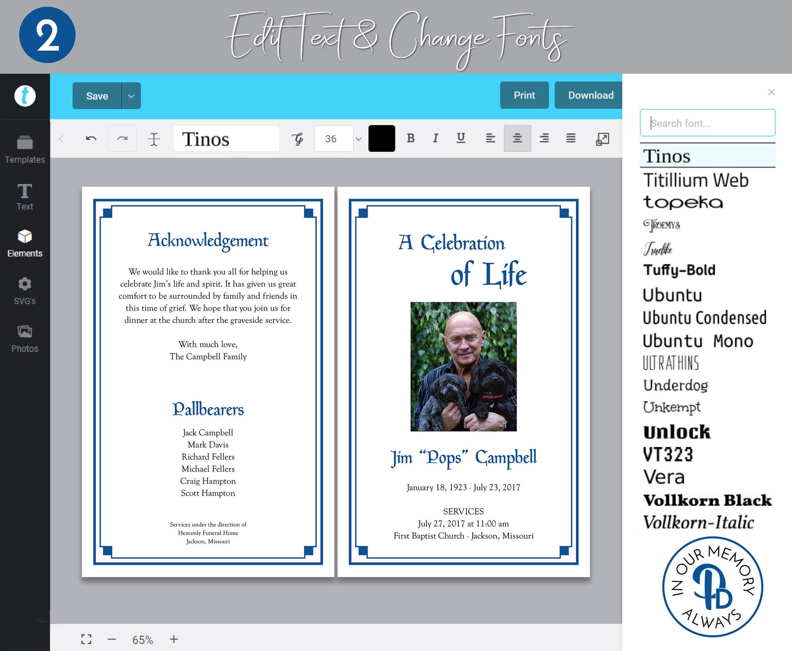Simple Classic Funeral Program, Obituary Template, Celebration of Life ...