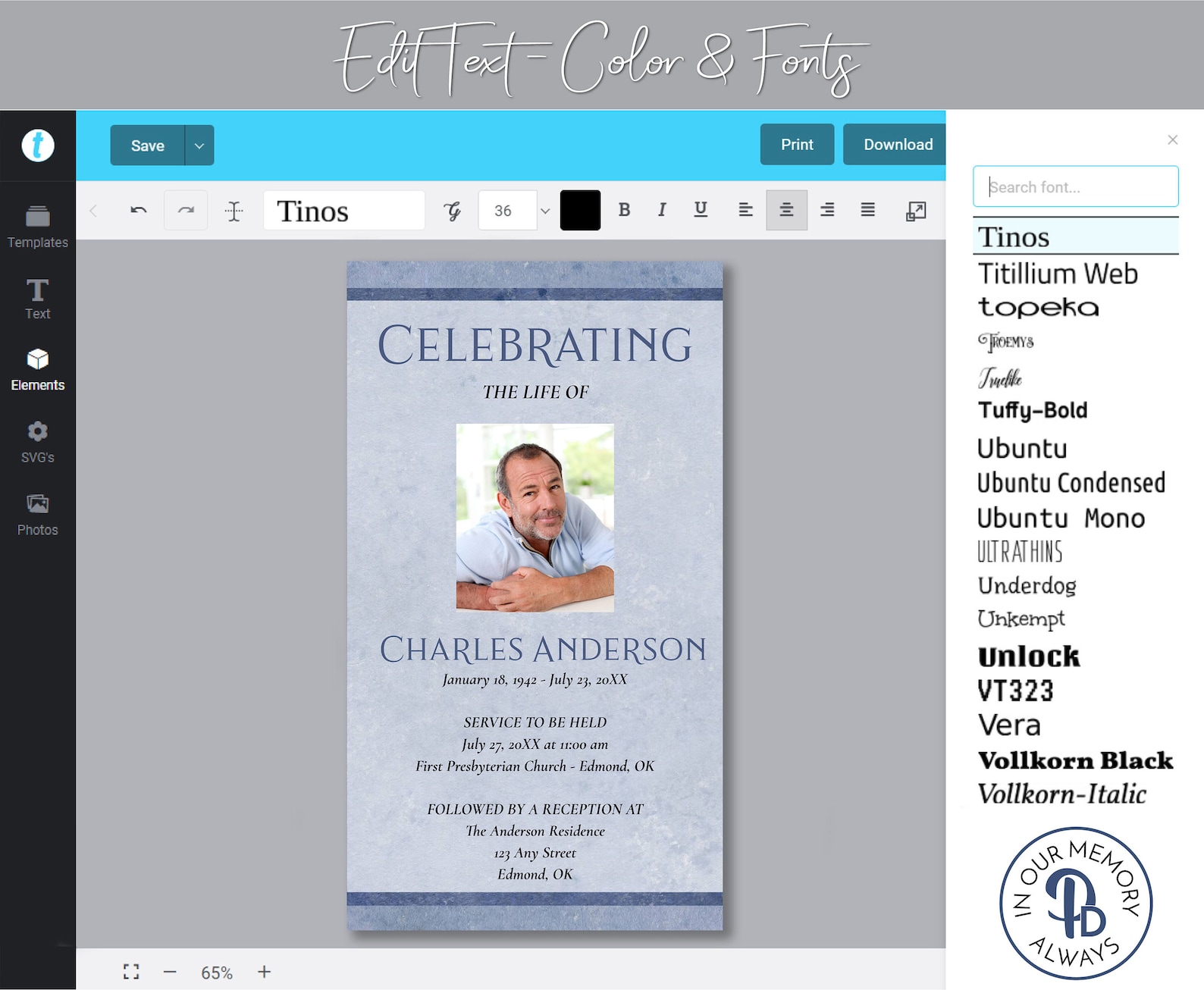 Classic Blue Digital Funeral Invitation Electronic Funeral - Etsy