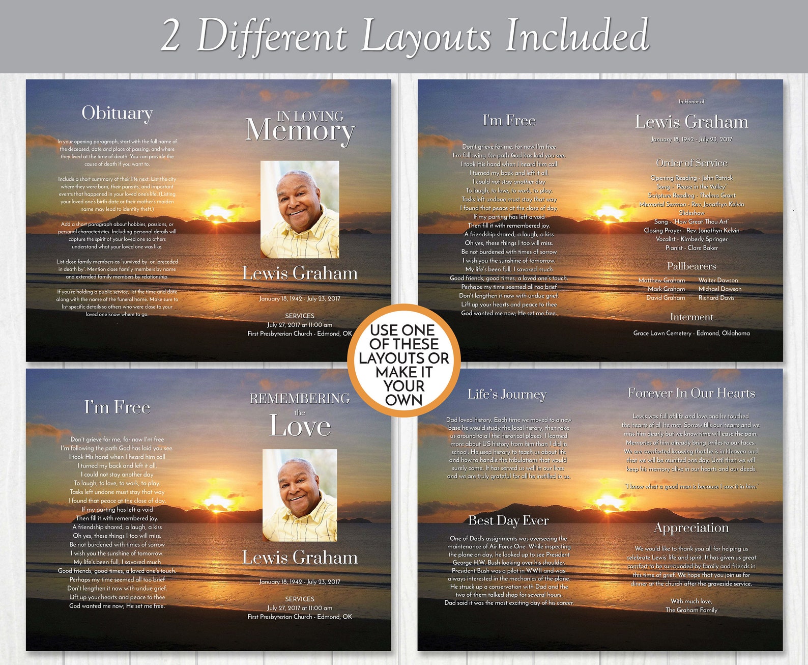 Beach Sunset Funeral Program Template, Obituary/order of Service ...