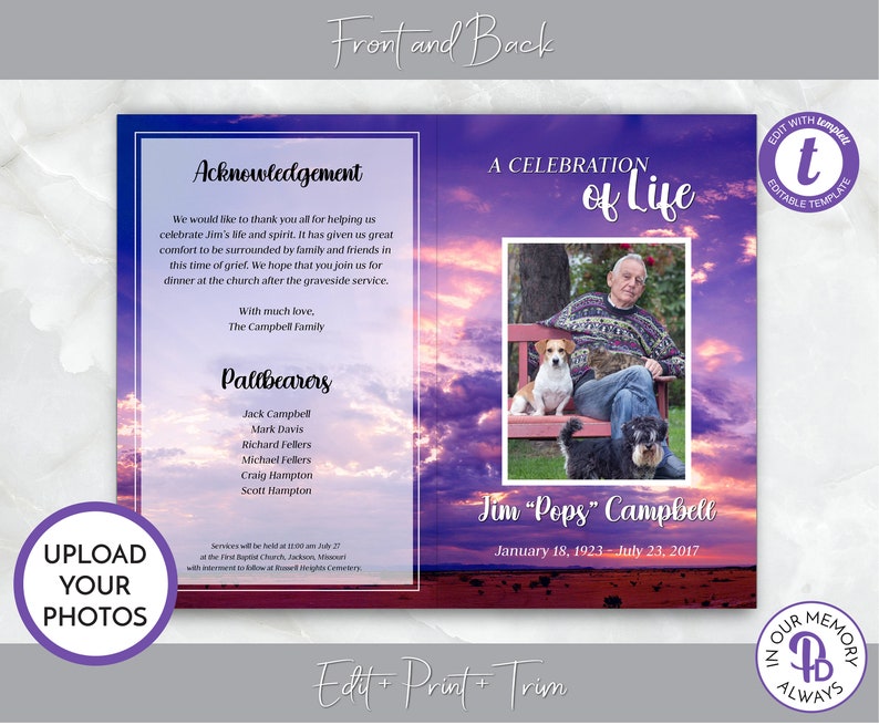 Desert Sunrise Funeral Program Obituary Template Celebration | Etsy