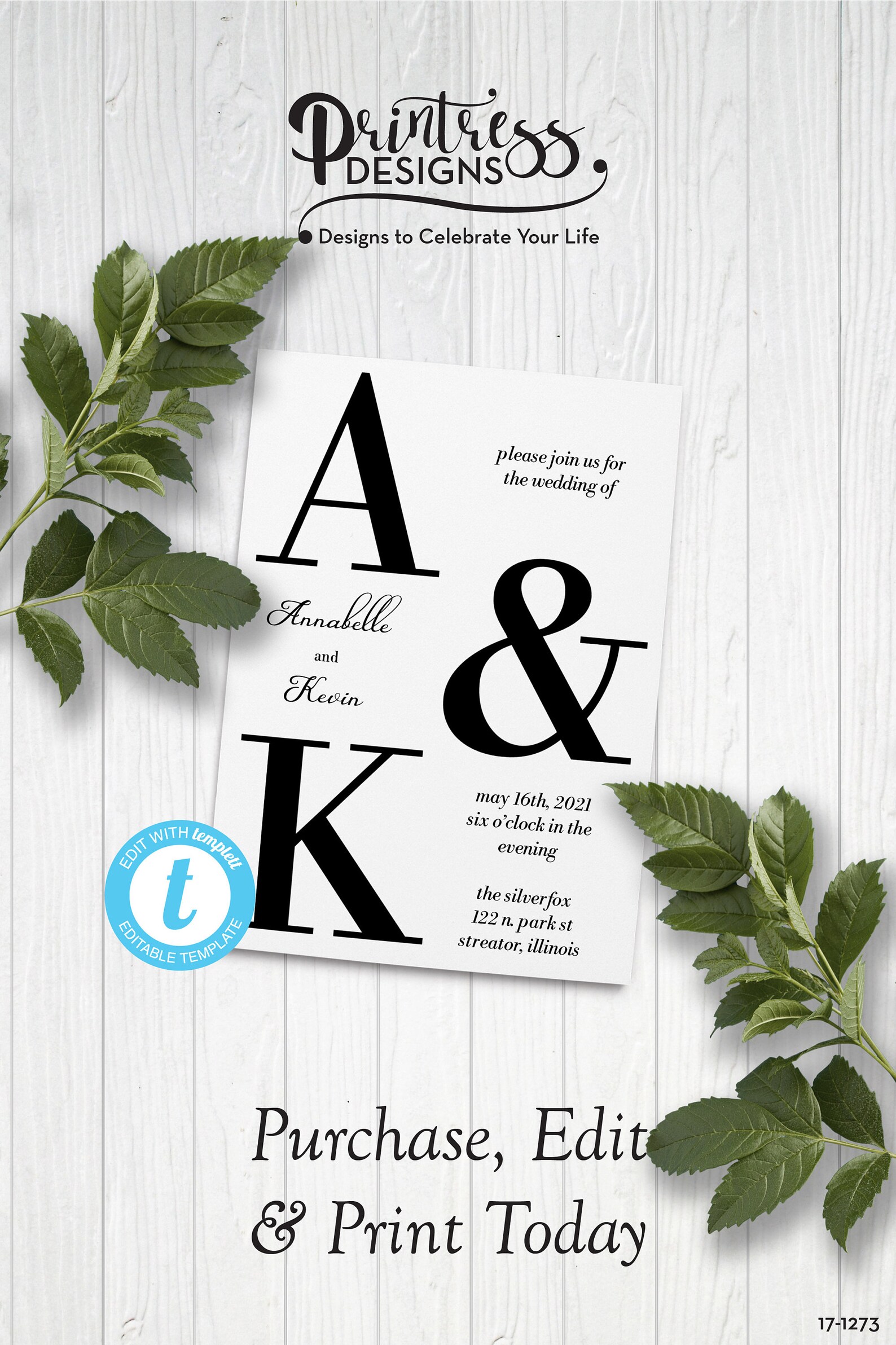 Typography Initials Wedding Invitation Suite, Simple Wedding Invite ...