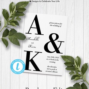 Typography Initials Wedding Invitation Suite, Simple Wedding Invite ...