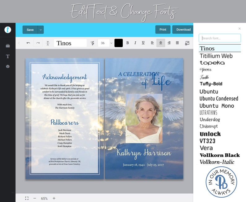 Angel in the Clouds Funeral Program Obituary Template | Etsy
