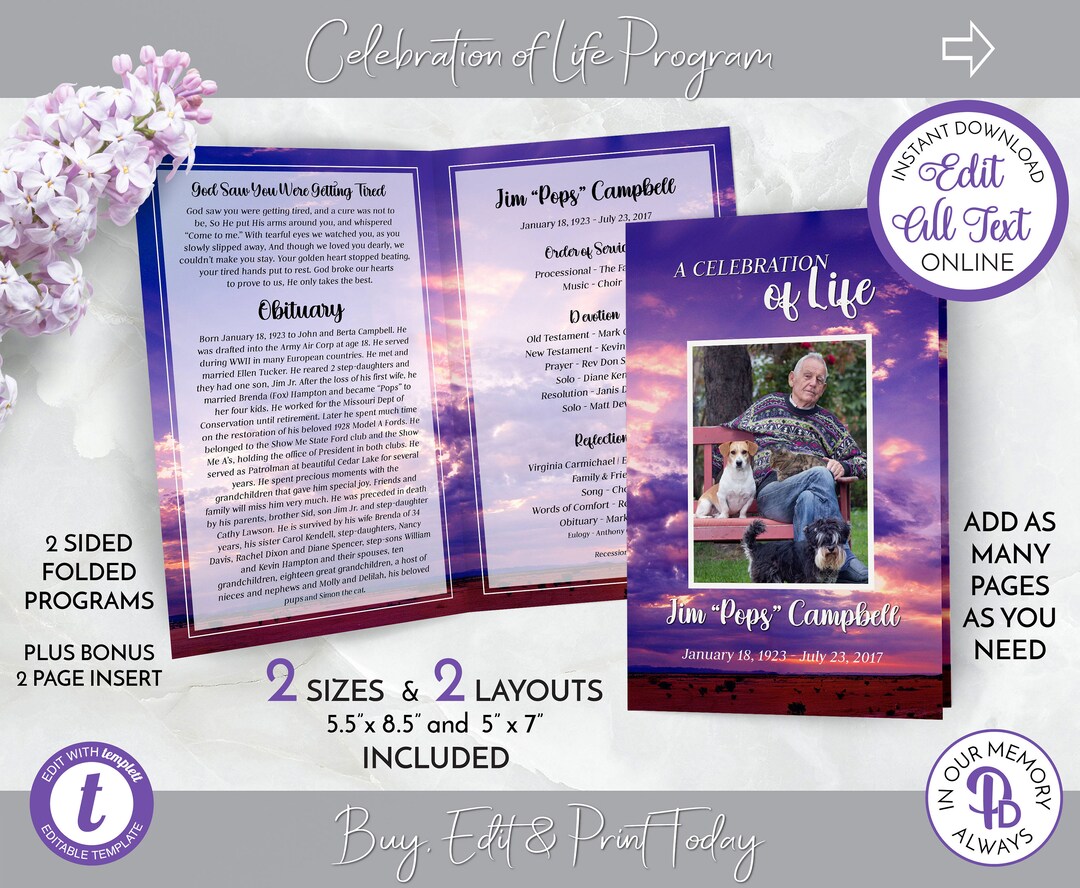 Desert Sunrise Funeral Program Obituary Template Celebration - Etsy