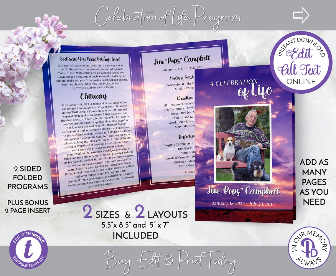 Desert Sunrise Funeral Program Obituary Template Celebration | Etsy