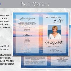 Pastel Sunset Funeral Program Template, Celebration of Life Memorial ...