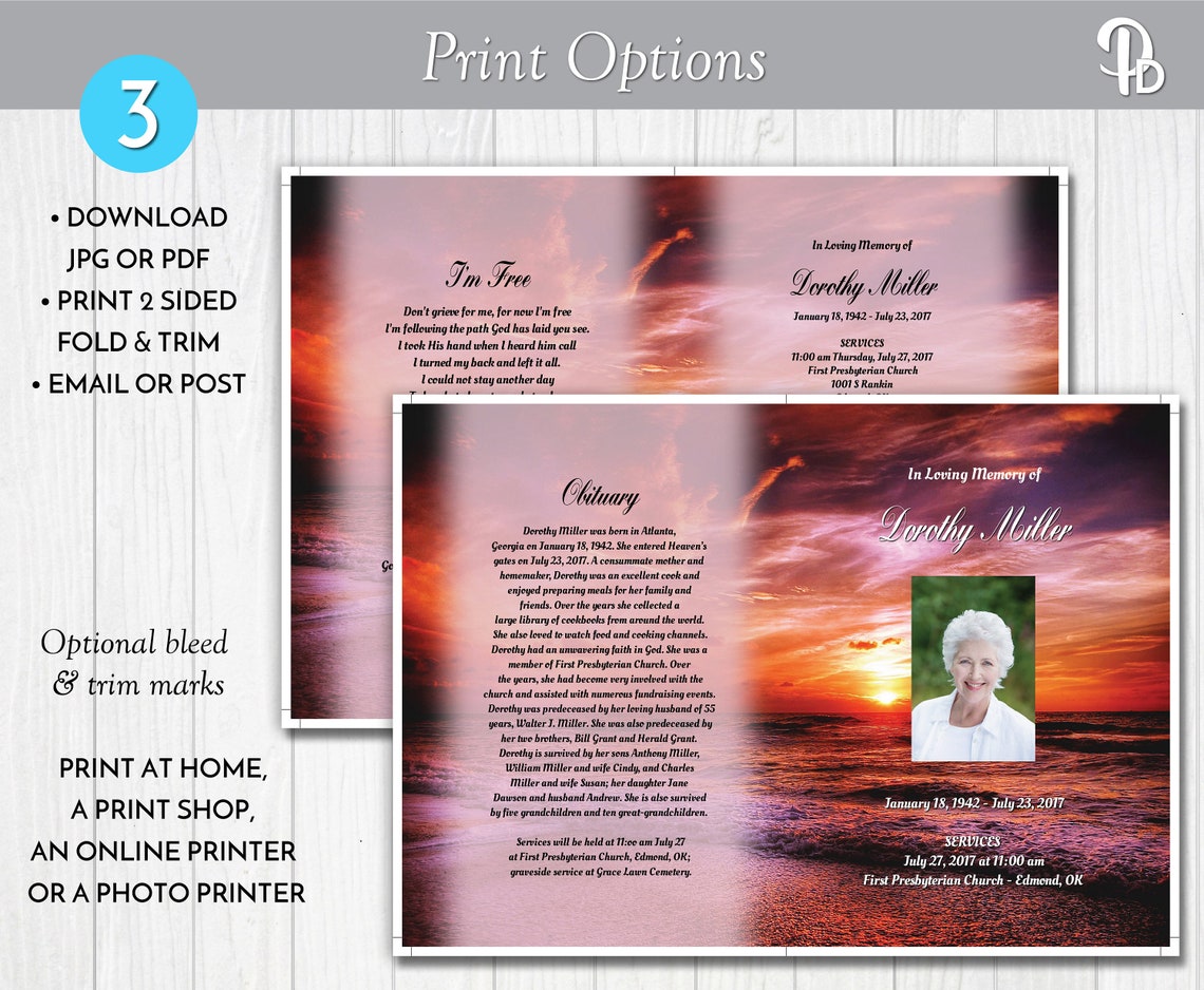 Ocean Sunset Funeral Program Template Obituary/Order of | Etsy
