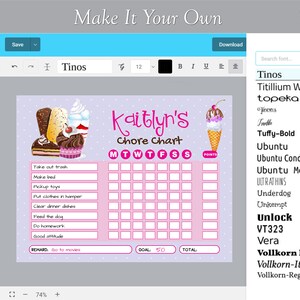 Sweet Treat Children's Chore Chart, Editable Reward Chart, Printable ...