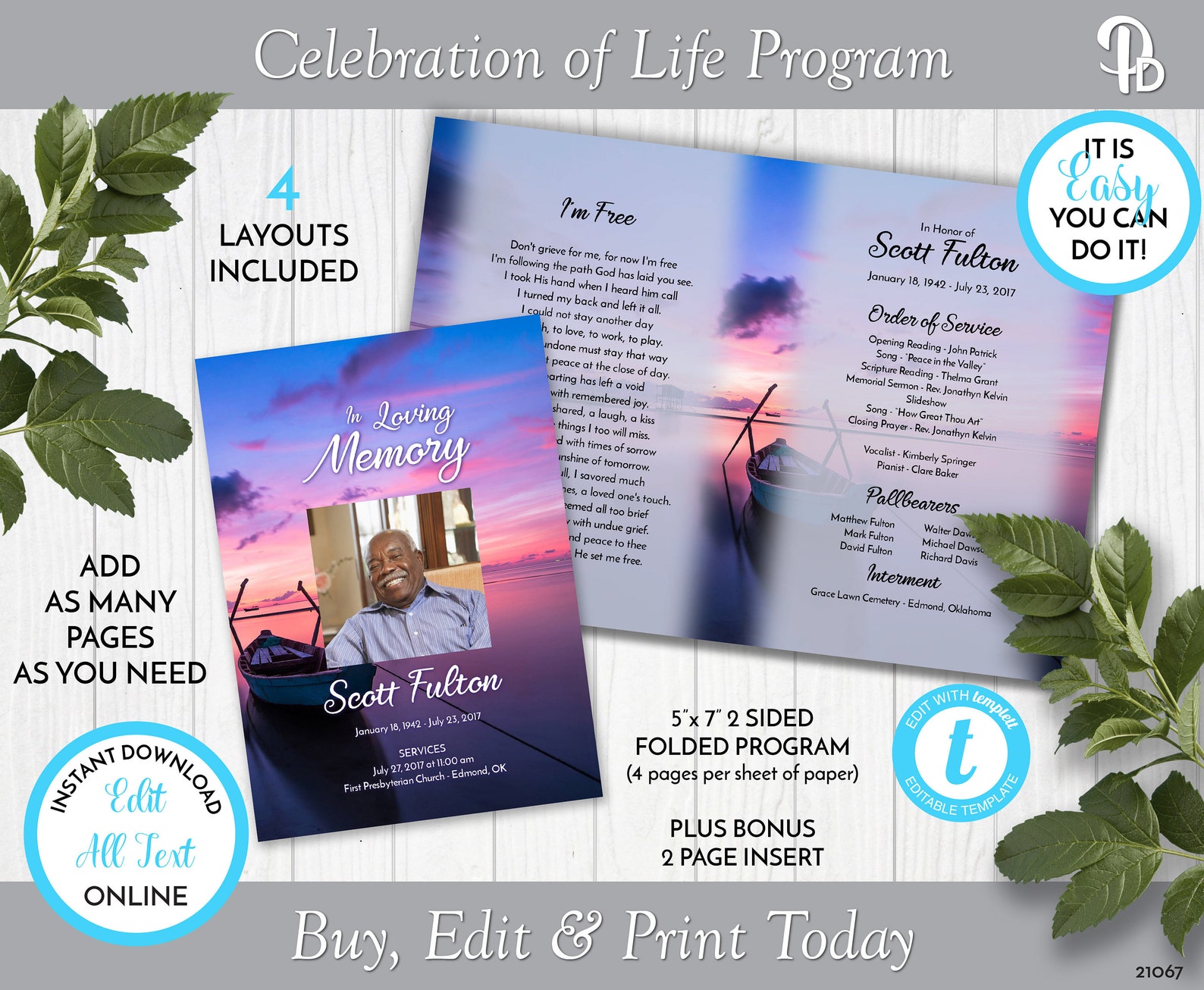 Twilight Boat Funeral Program Template Obituary/order of | Etsy