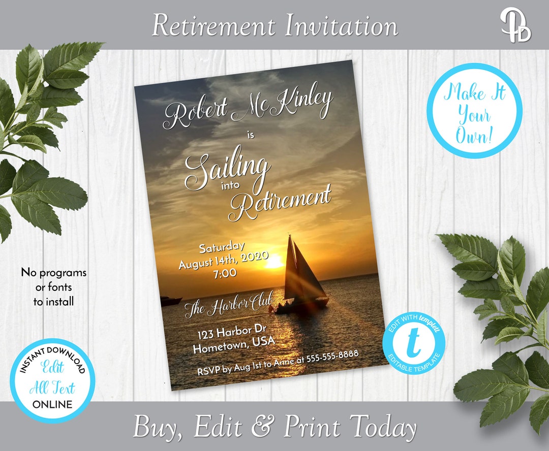 Sailing Into the Sunset Retirement Party Invitation Template - Etsy