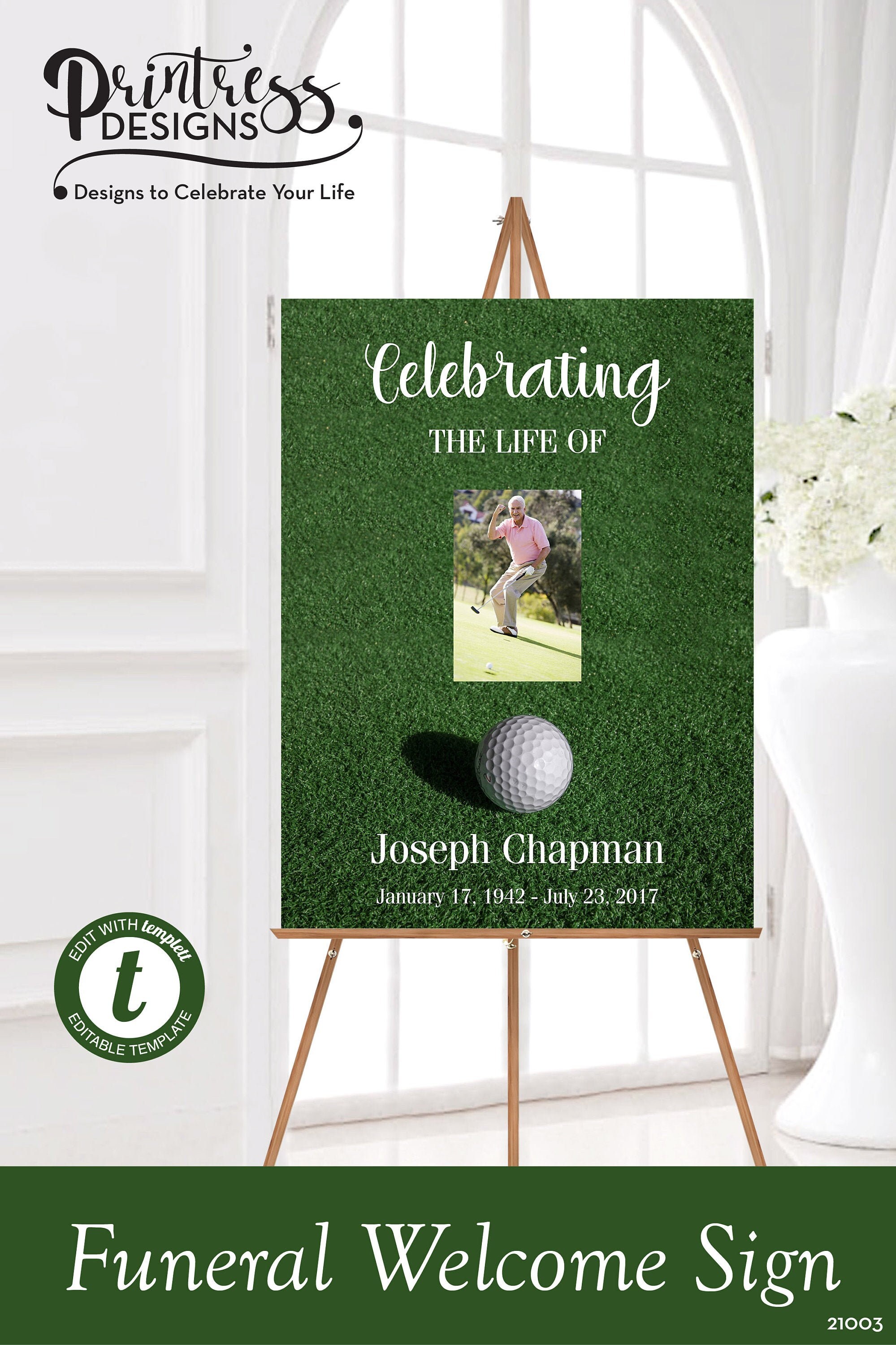 Golfer's Funeral Welcome Sign, Celebrating the Life of Sign, Printable ...