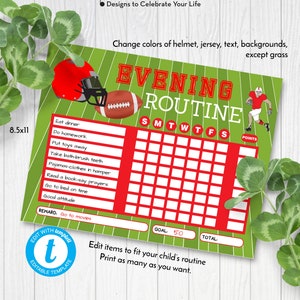 Football Children's Daily Routine Charts Morning Routine | Etsy
