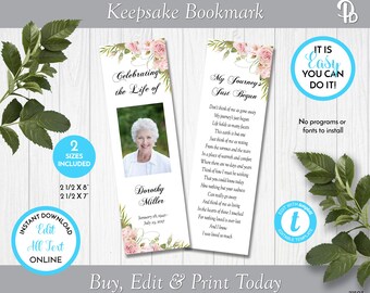 Pale Pink Rose Funeral Keepsake Bookmark Memorial Favor - Etsy