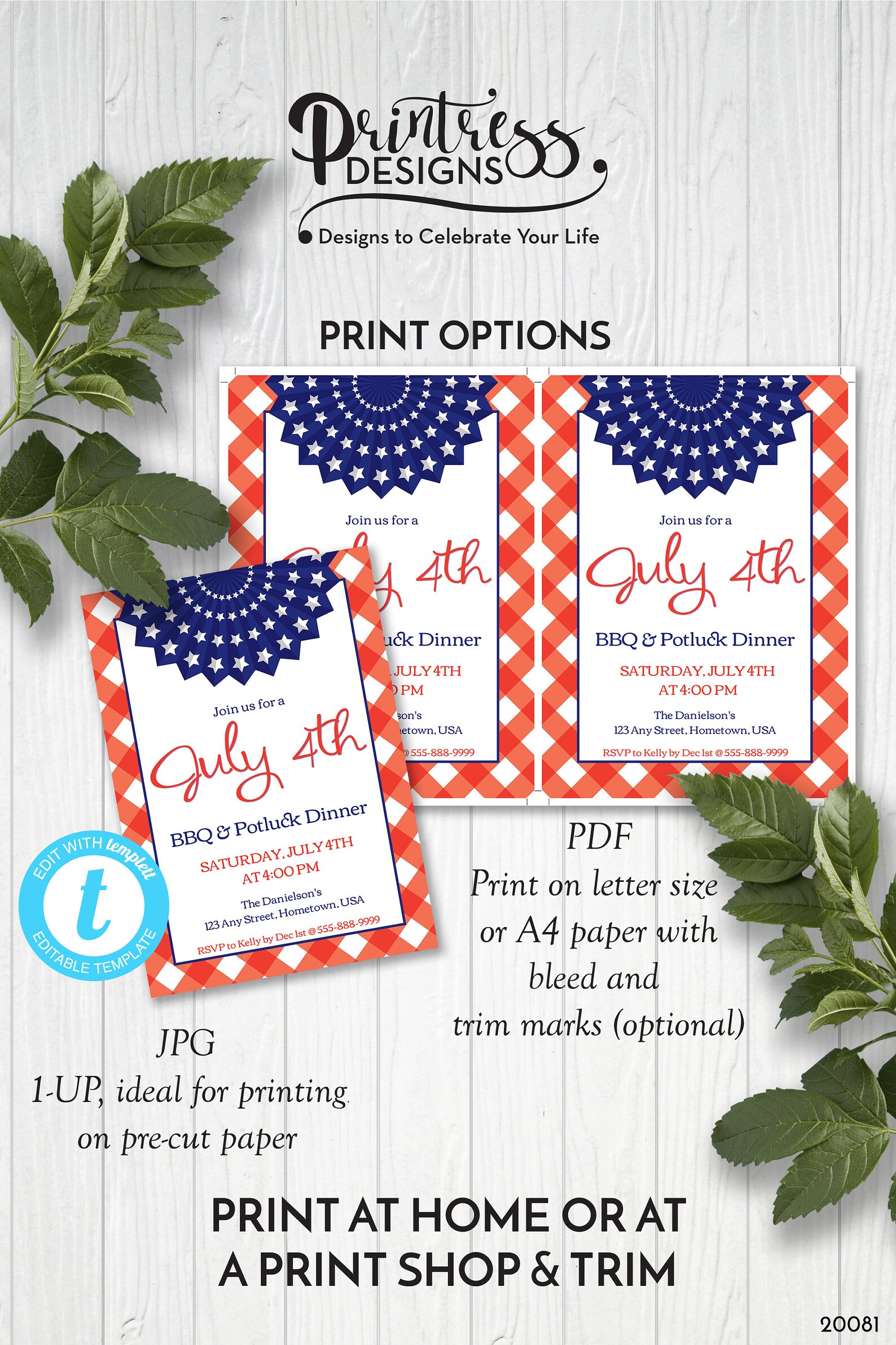 July 4th Potluck Dinner Invitation Independence Day Dinner | Etsy