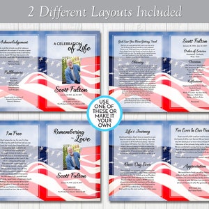 Waving Flag Funeral Program Template, Patriotic Obituary/order of ...