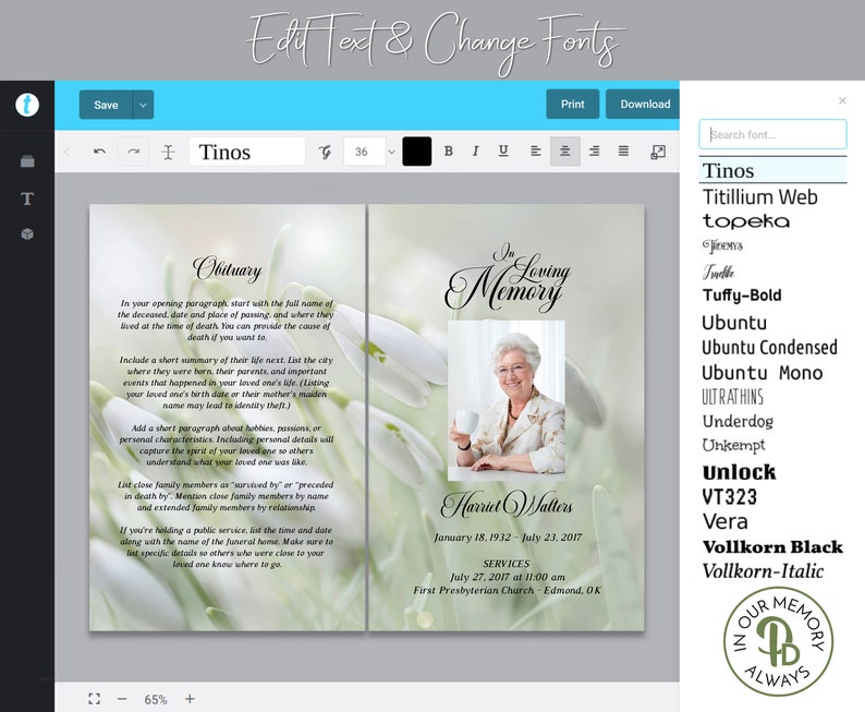 Early Spring Blooms Funeral Program Obituary Template - Etsy