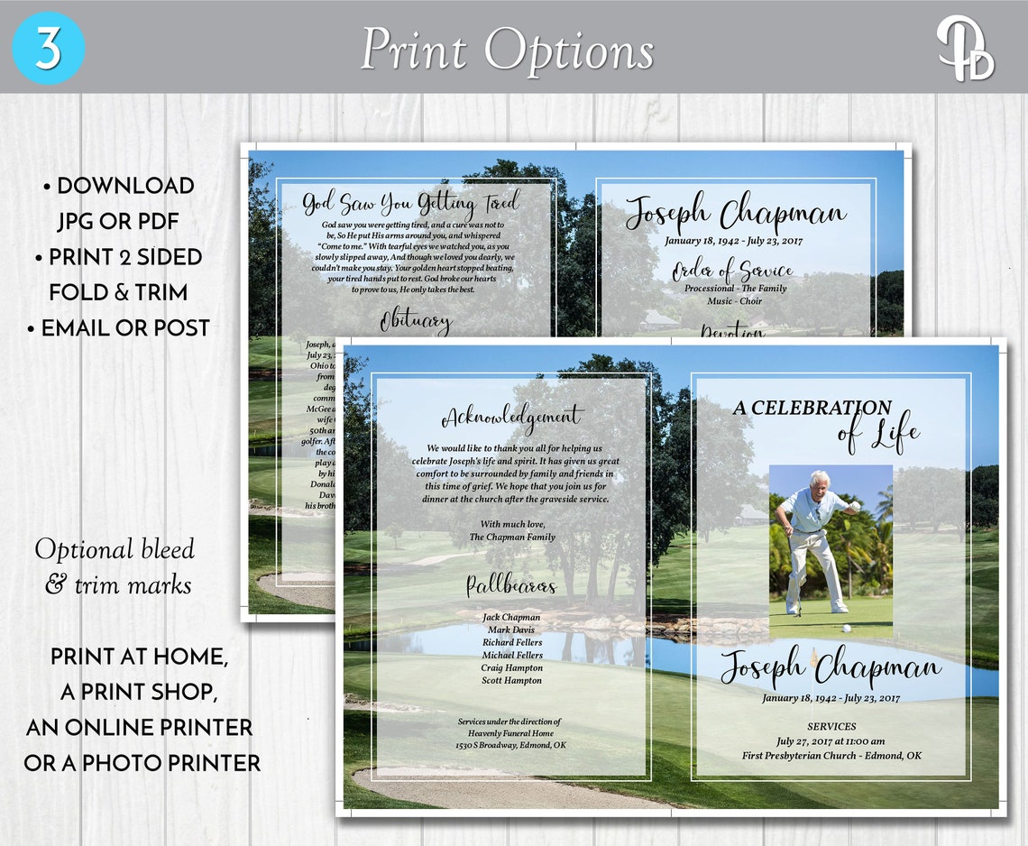 Golf Course Pond Memorial Service Template Obituary/order of - Etsy
