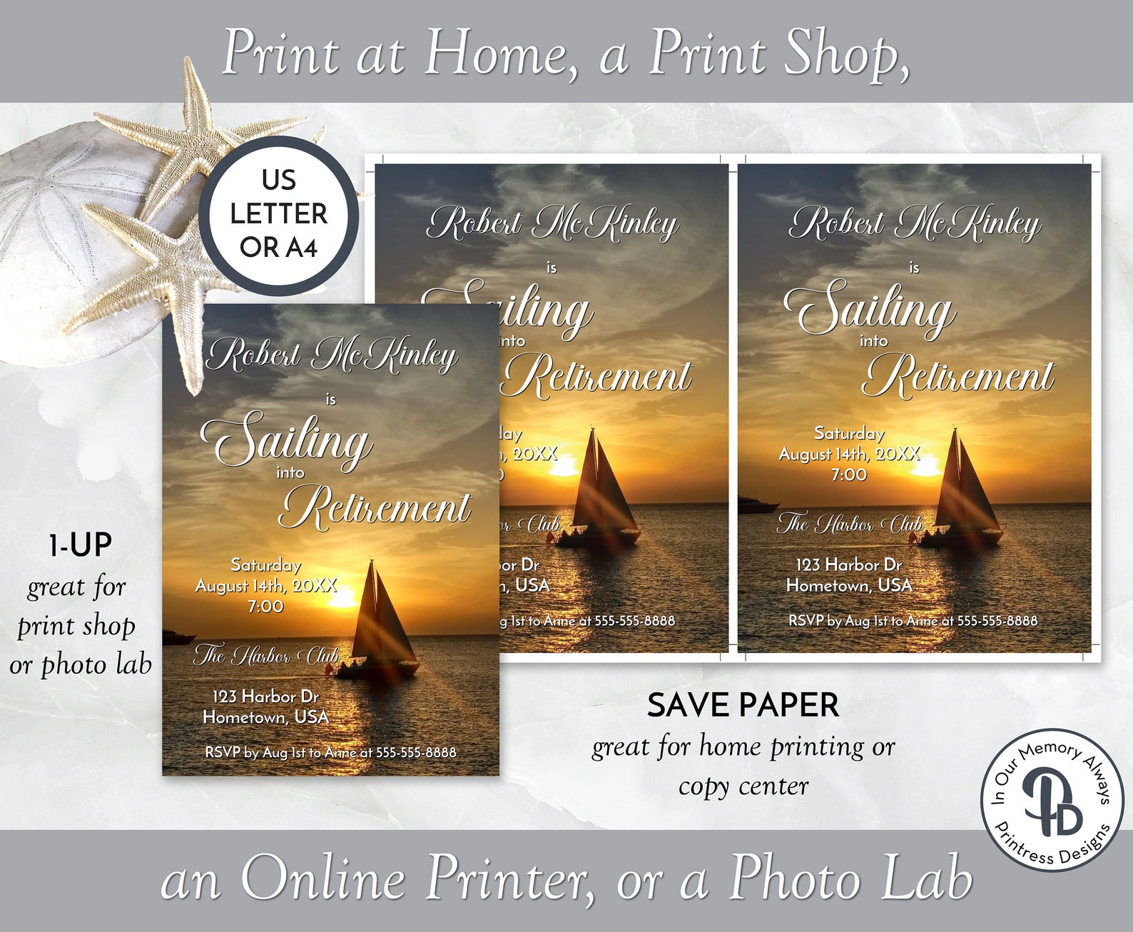 Sailing Into Retirement Party Invitation Template, Digital Sunset ...
