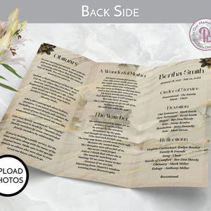 Black and Gold Floral Trifold Funeral Program, Obituary Template ...