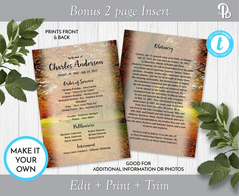 Autumn Landscape Funeral Program Template Obituary/Order of | Etsy