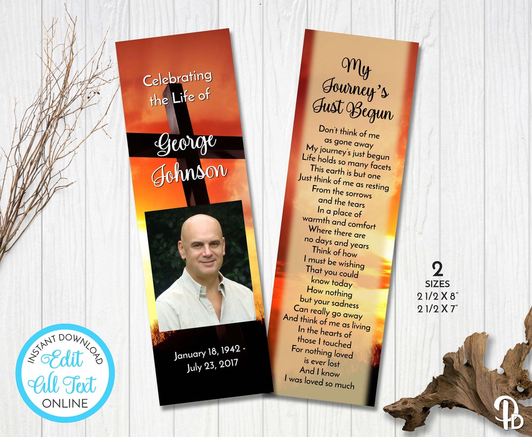 Cross at Sunset Memorial Bookmark Template Editable Photo - Etsy