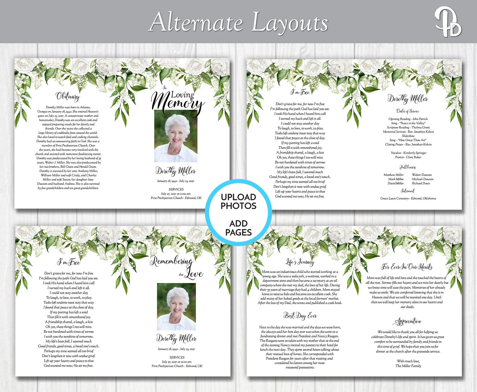 White Floral Funeral Program Template, Obituary/order of Service ...
