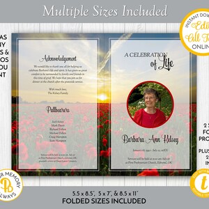 Sunrise Over Red Poppy Field Funeral Program, Obituary/order of Service ...