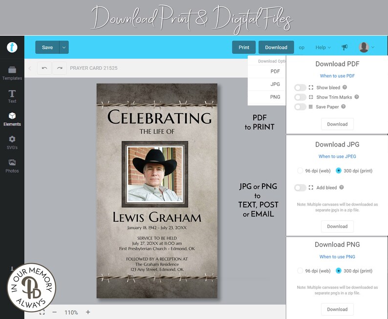 Rustic Brown Funeral Invitation Electronic Funeral - Etsy