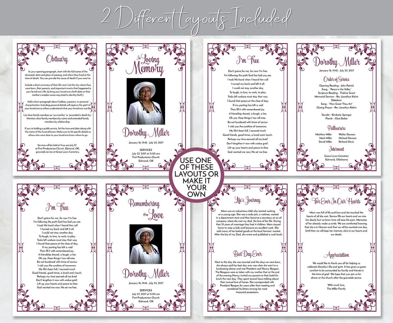 Classically Elegant Funeral Program Template Obituary - Etsy