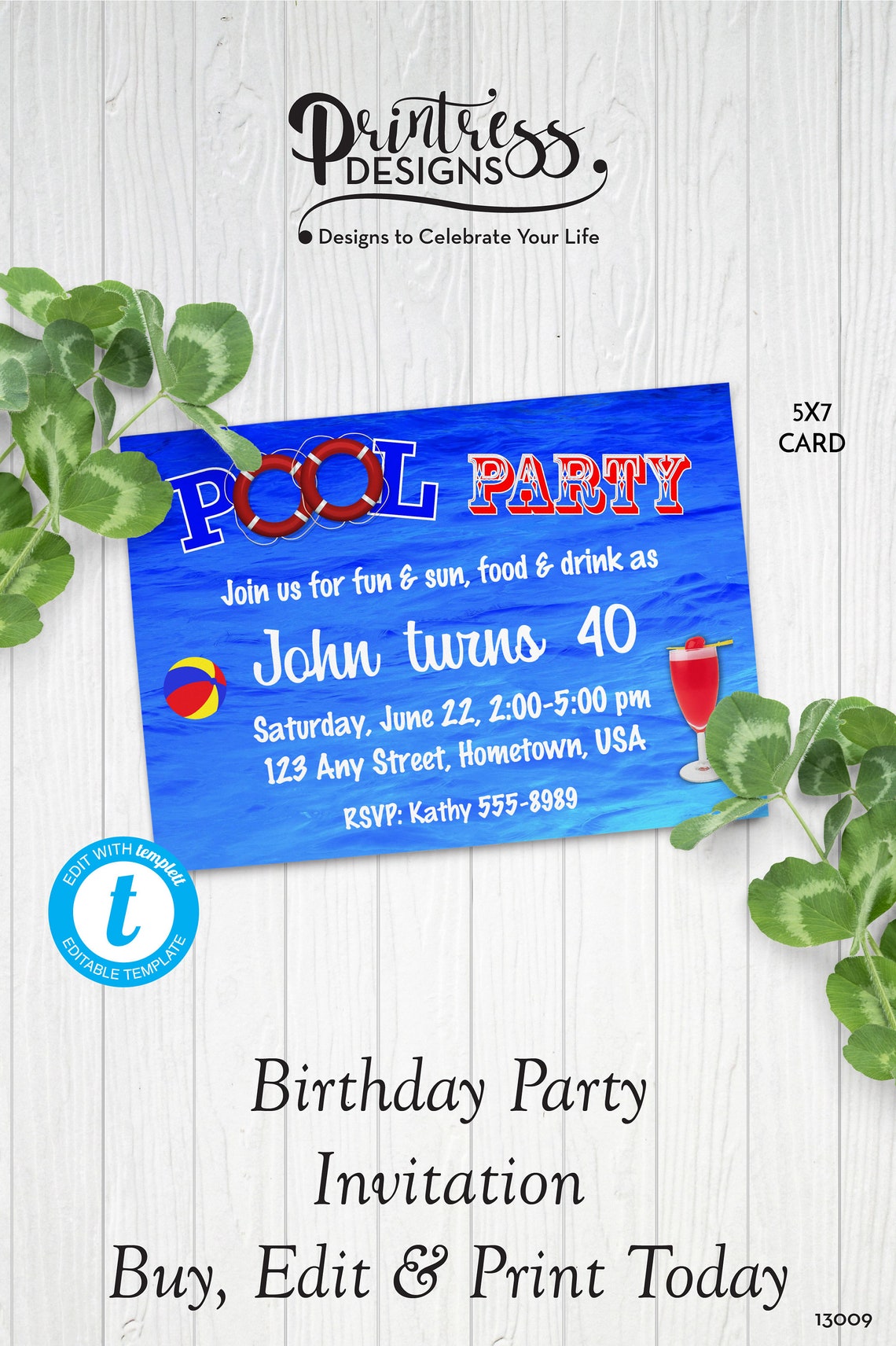 Adult Pool Party Birthday Invitation Swim Party Invitation | Etsy