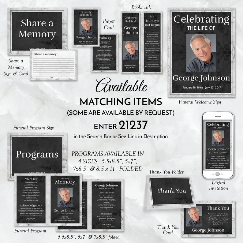 Black and Gray Marble Funeral Program, Obituary Template, Celebration ...