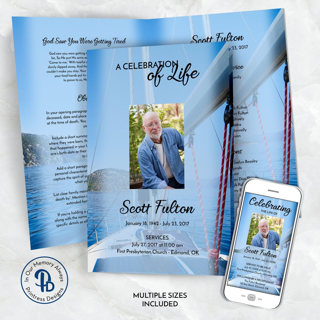 Sailing the Ocean Blue Funeral Program Template, Obituary/order of ...