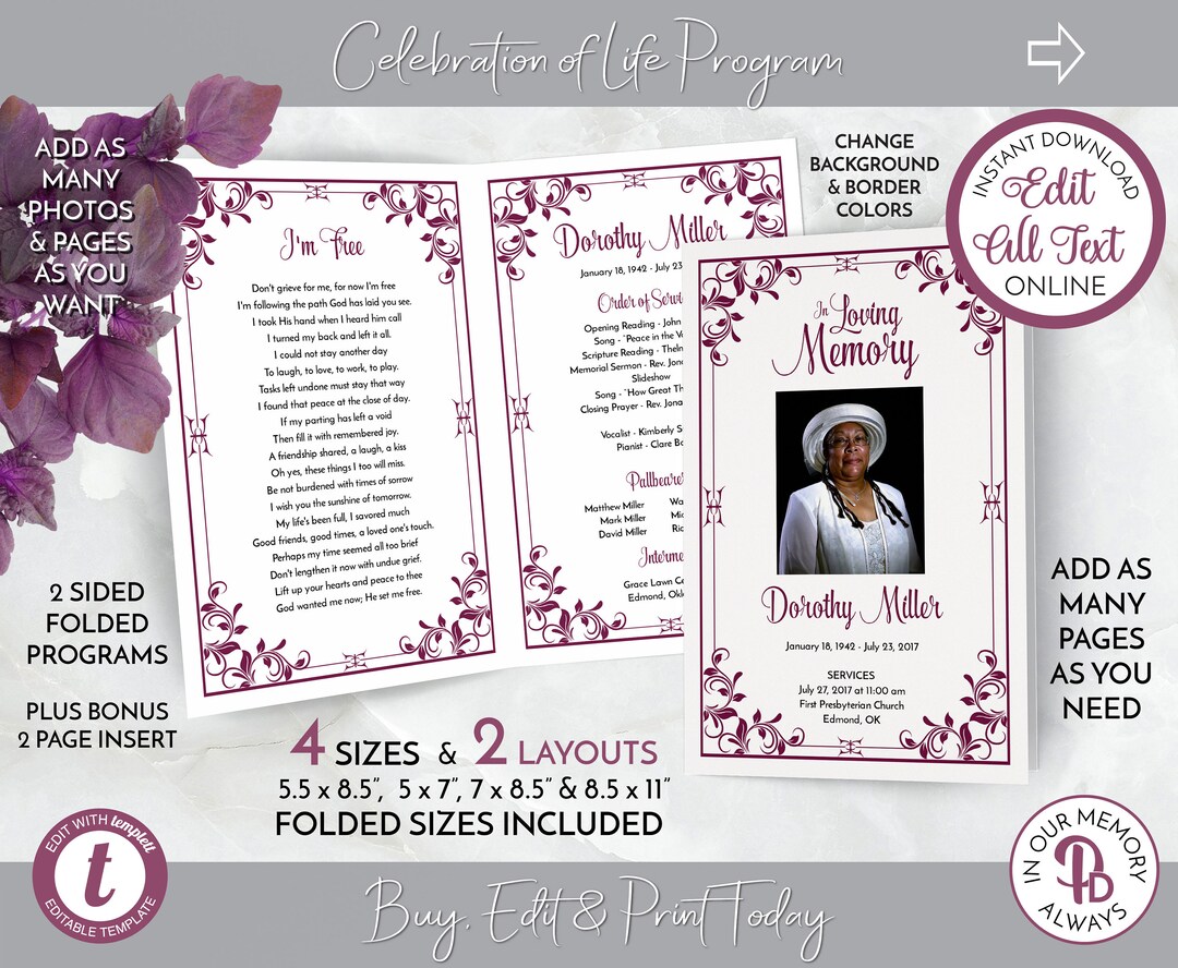 Classically Elegant Funeral Program Template Obituary - Etsy