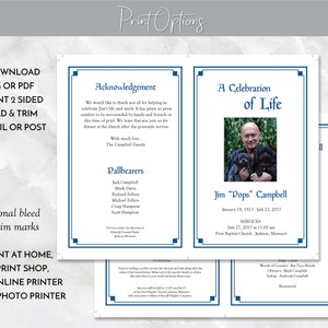 Simple Classic Funeral Program Obituary Template Celebration | Etsy