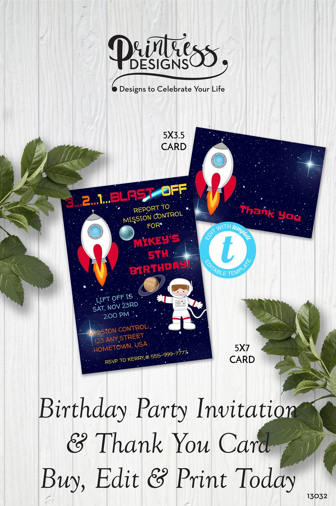 Blast off Birthday Invitation and Thank You Astronaut | Etsy