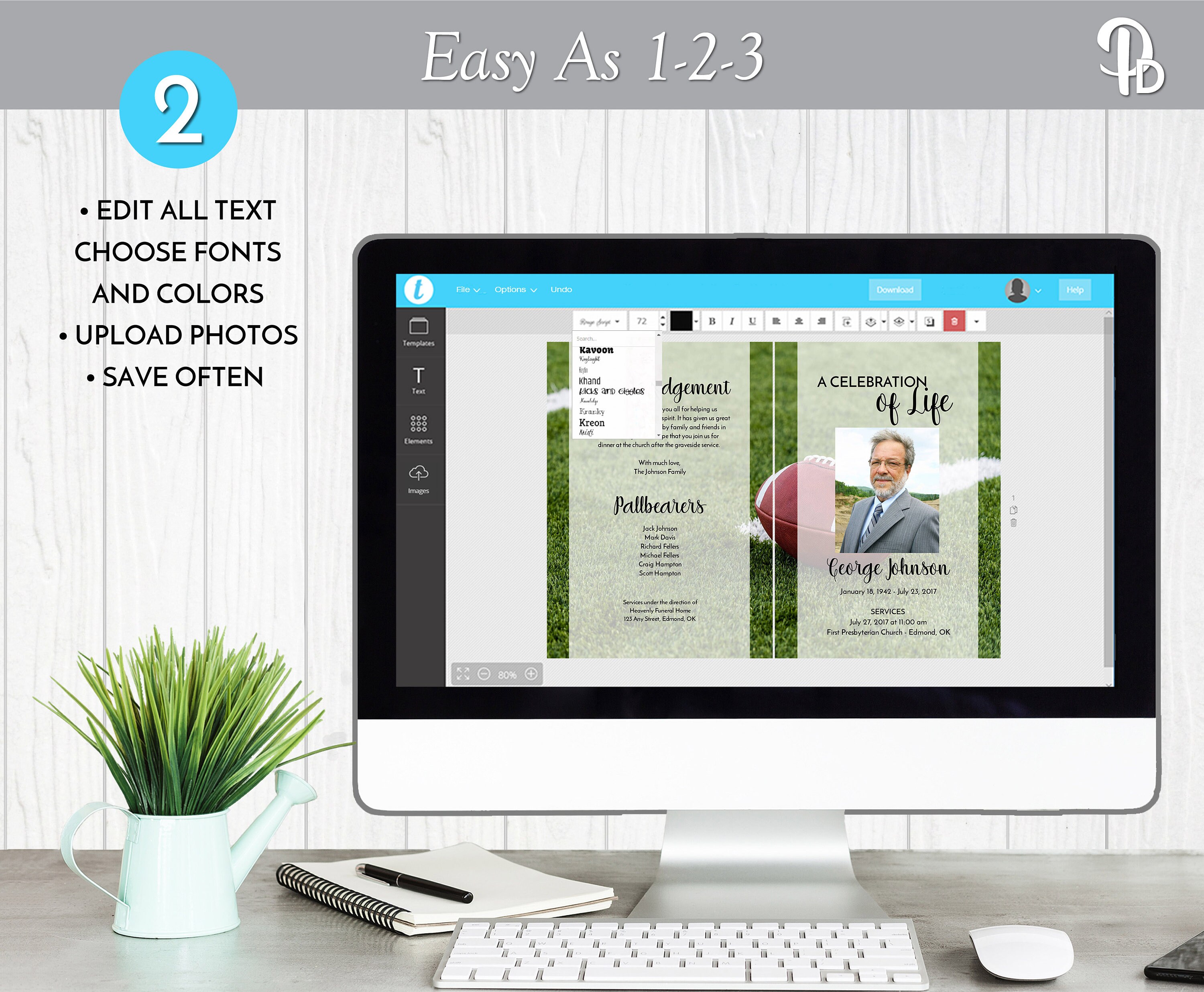 Football Fan Funeral Program Template Obituary/Order of | Etsy