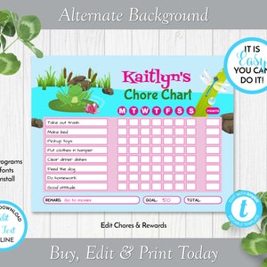 Frog on Lily Pad Children's Chore Chart, Editable Reward Chart ...