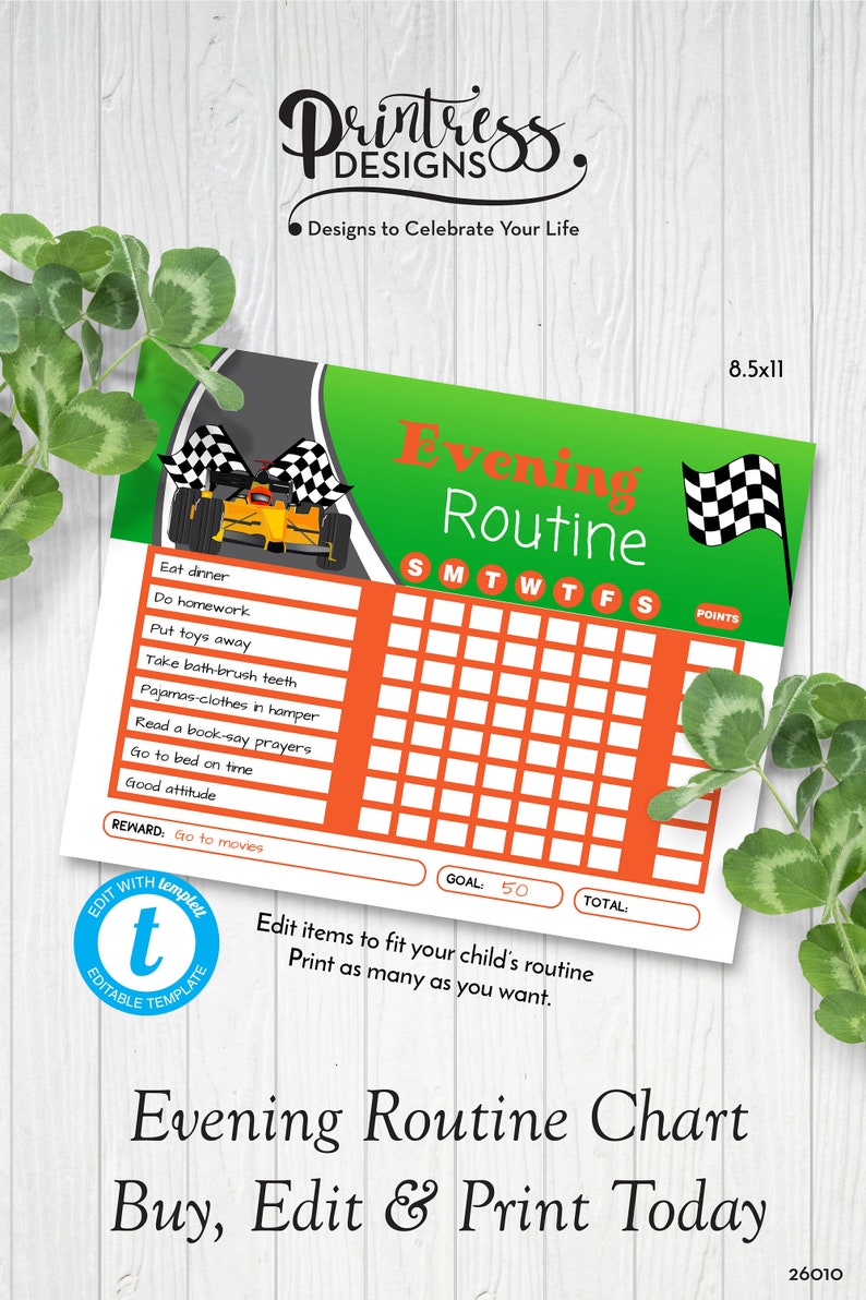 Race Car Children's Daily Routine Charts Morning Routine | Etsy