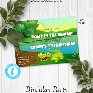 Romp in the Swamp Birthday Party Invitation Template, Alligator ...