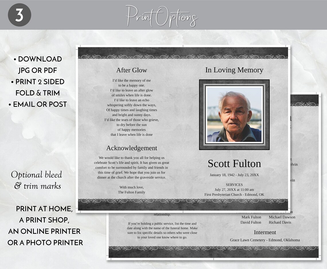 Classic Elegant Gray Funeral Program Template Obituary - Etsy
