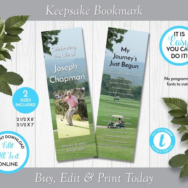 Golf Memorial Cards Template - Etsy