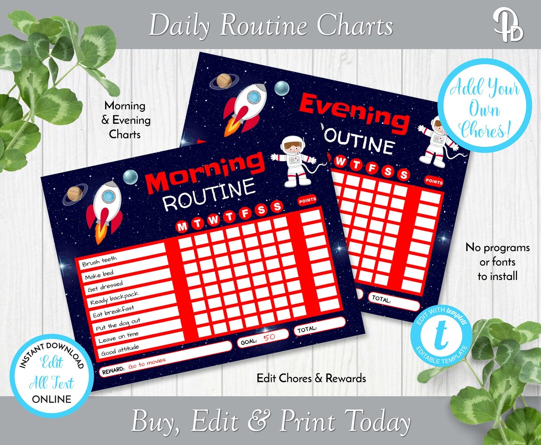Outer Space Children's Daily Routine Charts, Morning Routine Chart ...