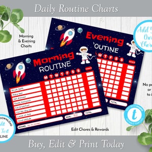 Outer Space Children's Daily Routine Charts, Morning Routine Chart ...