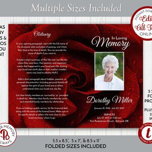 Deep Red Rose Funeral Program Template, Obituary/order of Service ...