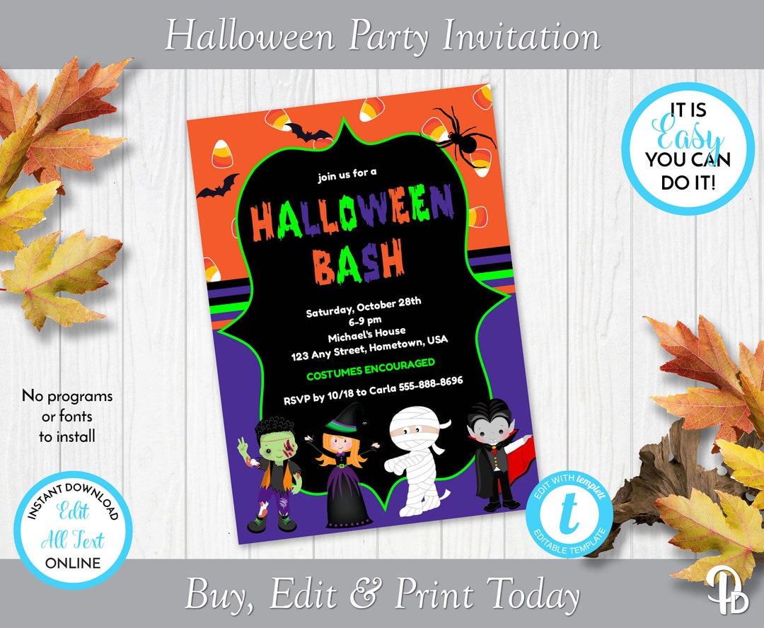 Editable Halloween Costume Party Printable Invitation, Edit in Templett ...