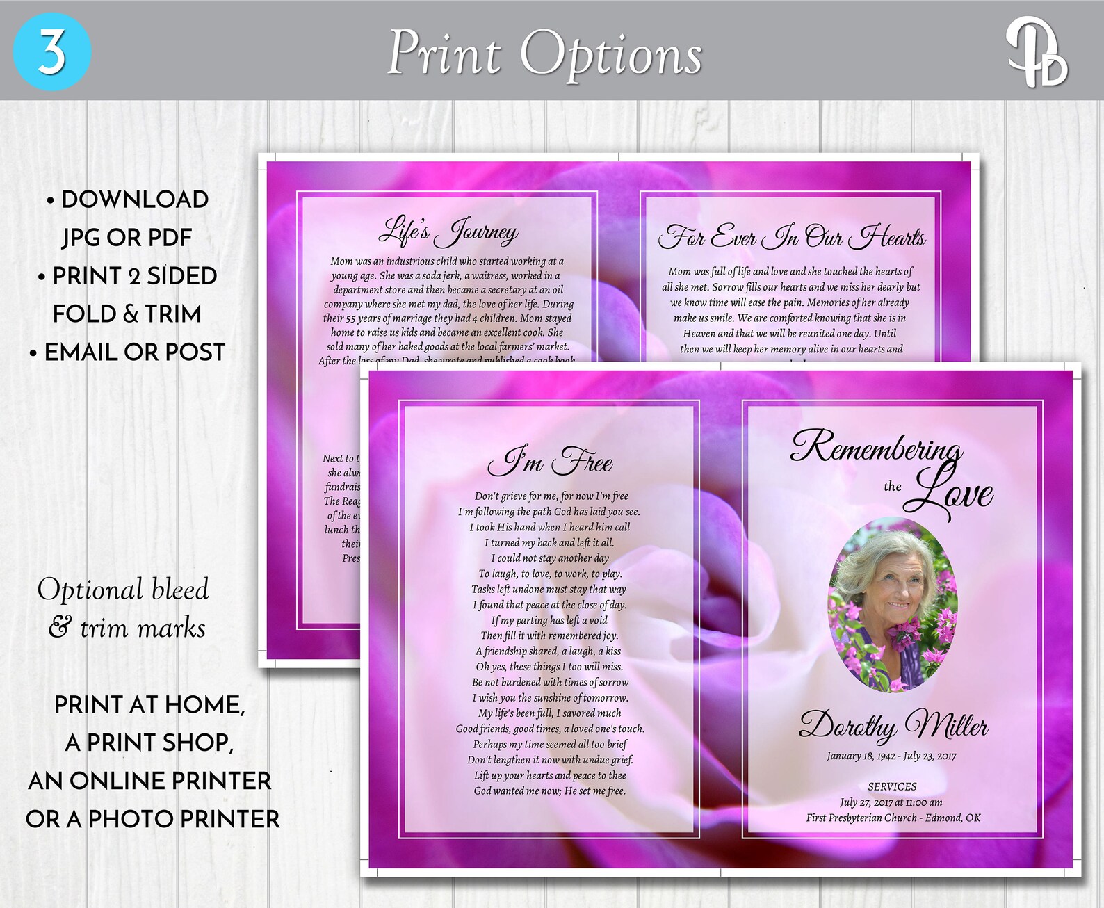 Fuchsia Rose Funeral Program Template, Obituary/order of Service ...