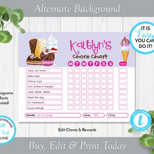 Sweet Treat Children's Chore Chart, Editable Reward Chart, Printable ...