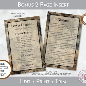 Camouflage Funeral Program Template, Memorial Service Bulletin for ...