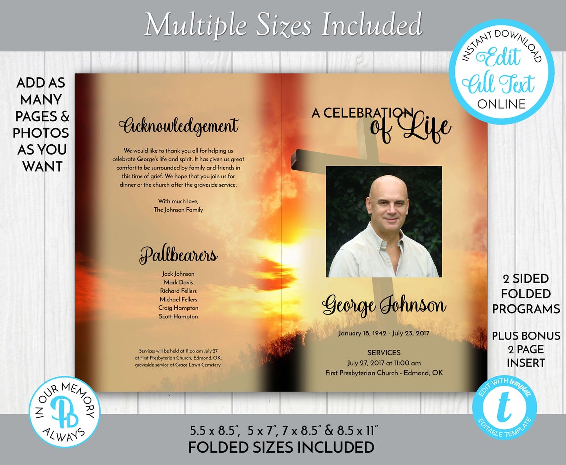 Sunset Cross Funeral Program Template Obituary/order of - Etsy